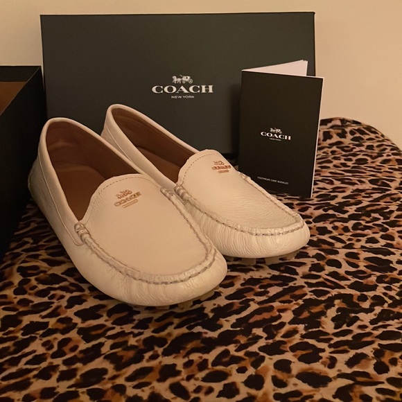 Coach | Shoes | Coach Driving Loafers Amber Pebbled Grain Leather Chalk ...